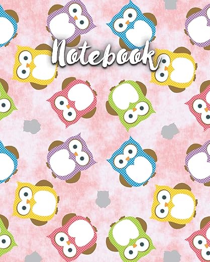 Notebook: Cute, Colorful Owl Notebook - Large 8" x 10" Wide Ruled with ...