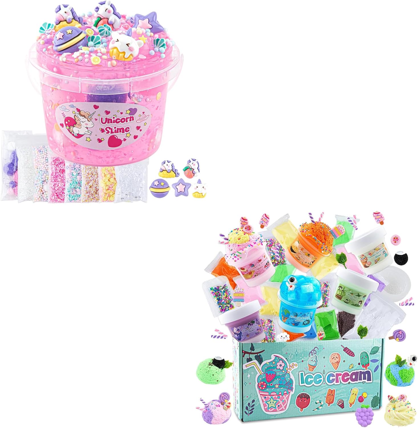Amazon.com: Ice Cream Slime Kit 45 Set & Unicorn Slime Bucket 300mL ...
