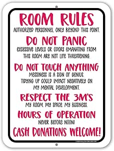 Amazon.com: Honey Dew Gifts Room Rules Sign, 9 x 12 inches, Aluminum ...