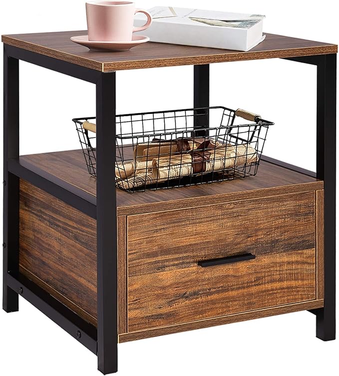 Amazon.com: VECELO Modern Nightstand with Drawer Square End, Side Table ...