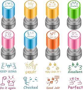 Amazon.com: 8 Piece Set of Teacher Stamps for Classroom,Self-Inking ...