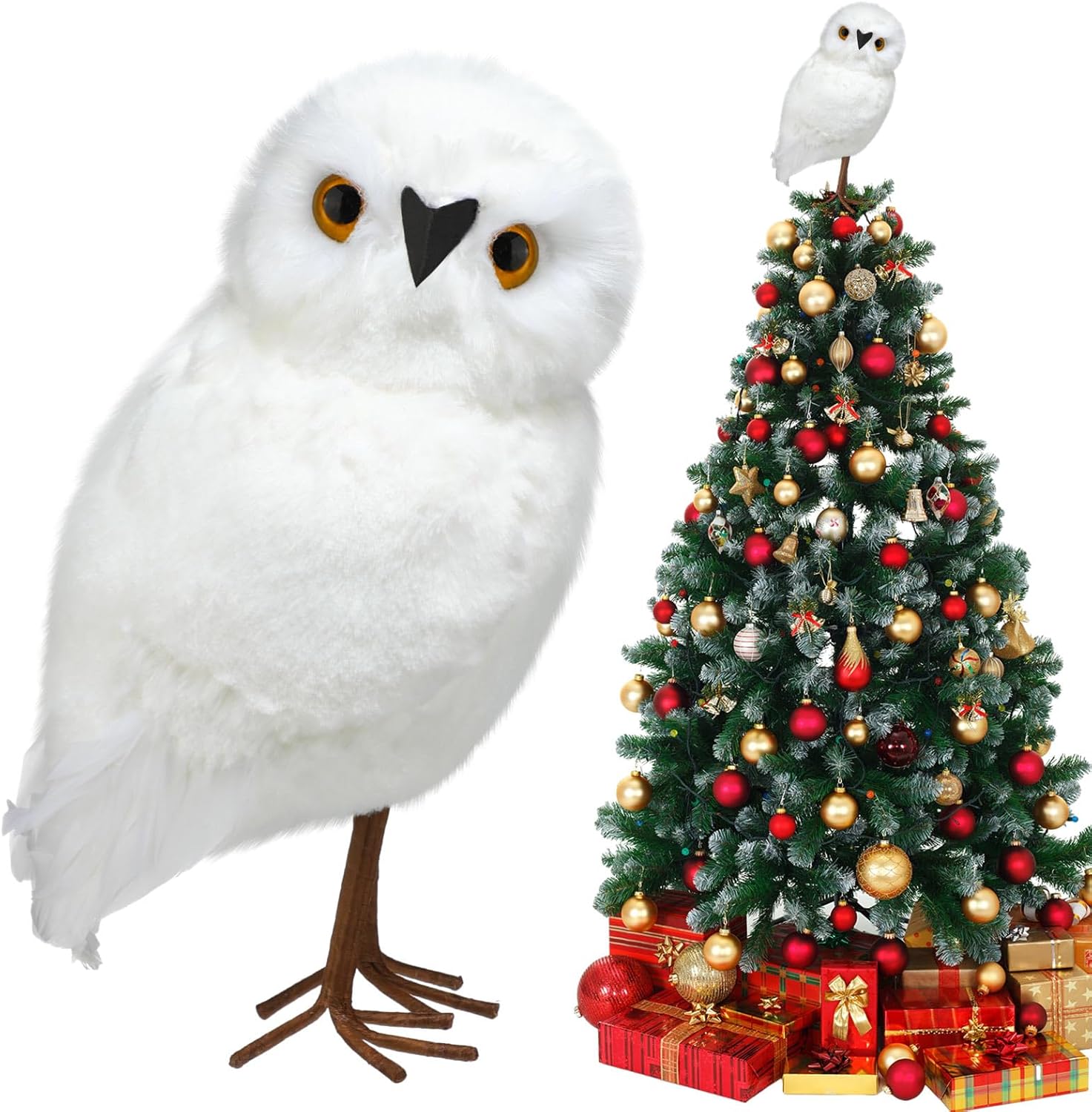 Amazon.com: Syhood Owl Christmas Tree Topper 12 Inch Woodland Snowy ...
