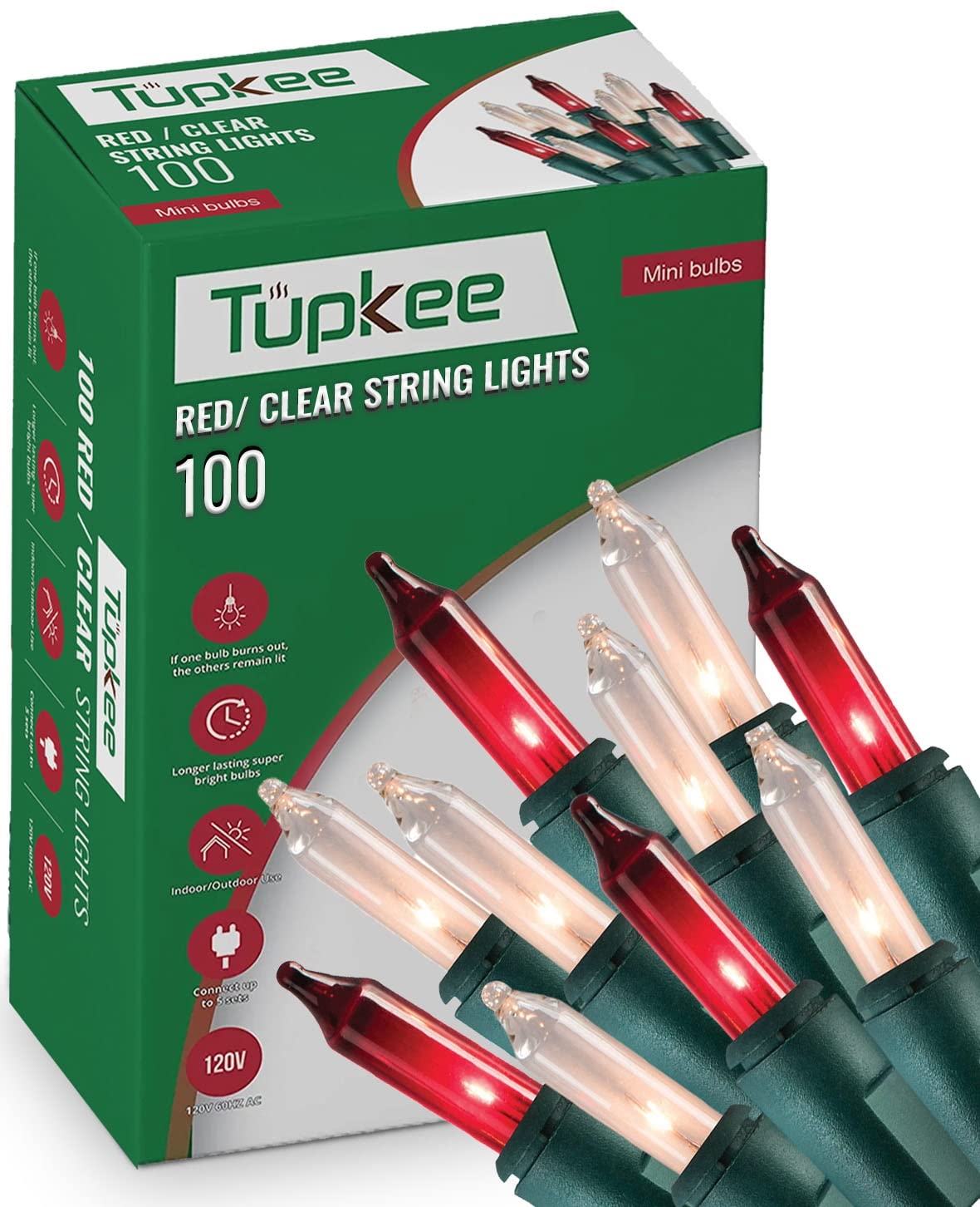 Amazon.com: Christmas String Lights 100 Count - Incandescent Mini Red ...