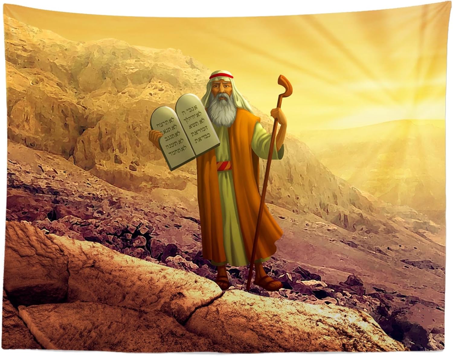 Amazon.com: CORFOTO 106x70 Inch Fabric Moses Holding Ten Commandments ...