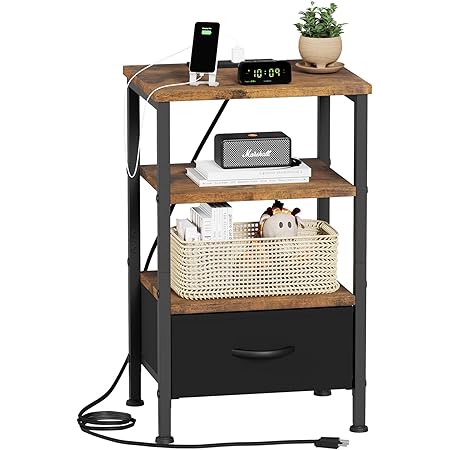 Amazon.com: Fixwal Nightstand with Charging Station, Adjustable Night ...