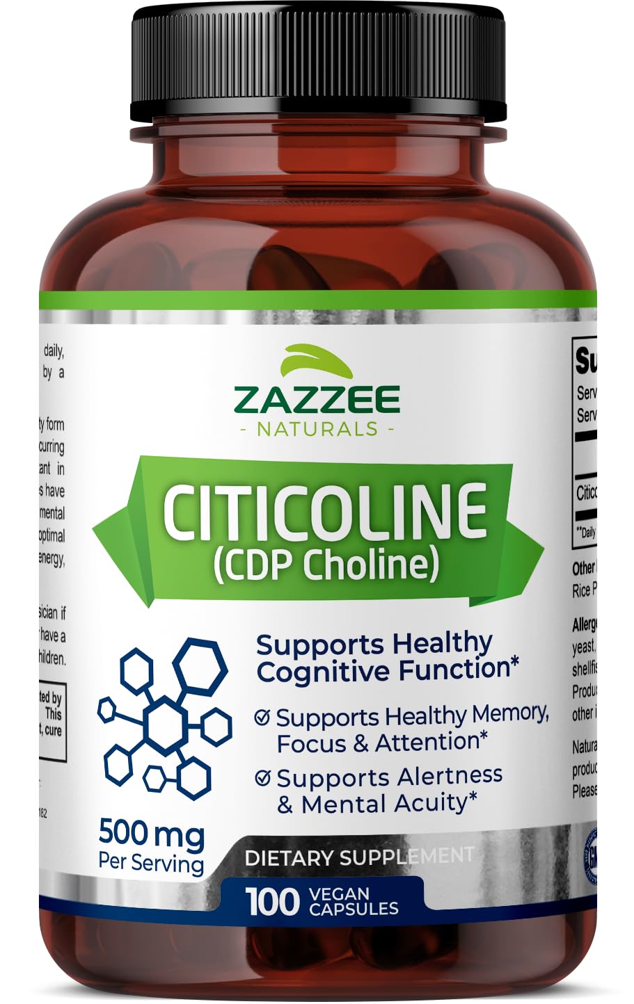 Amazon.com: Zazzee Extra Strength Citicoline, 500 mg per Serving, 100 ...