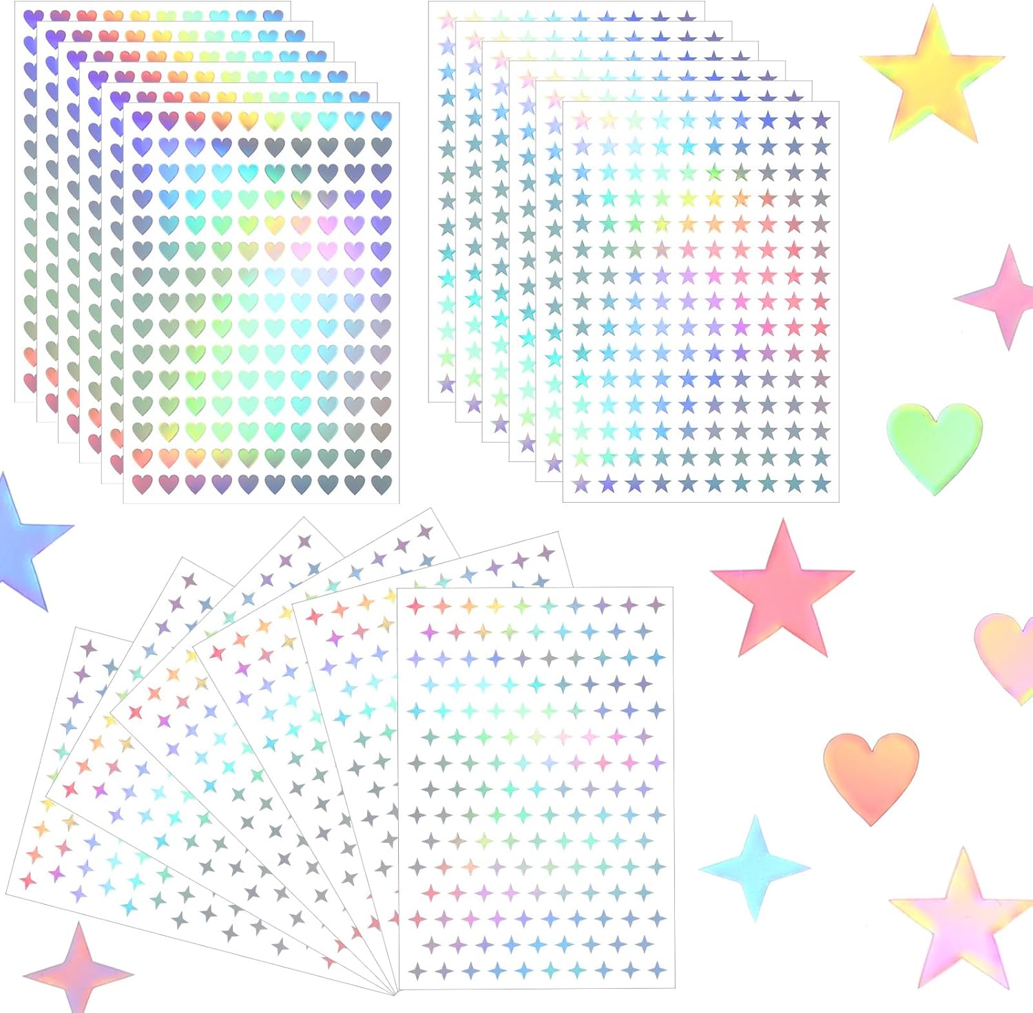 Amazon.com: 1772PCS Small Star Stickers Self-Adhesive Holographic ...