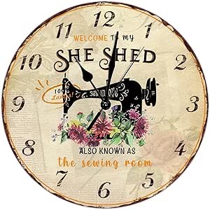 Amazon.com: Sewing Knitting Floral Wall Clock Vintage Sewing Room Decor ...
