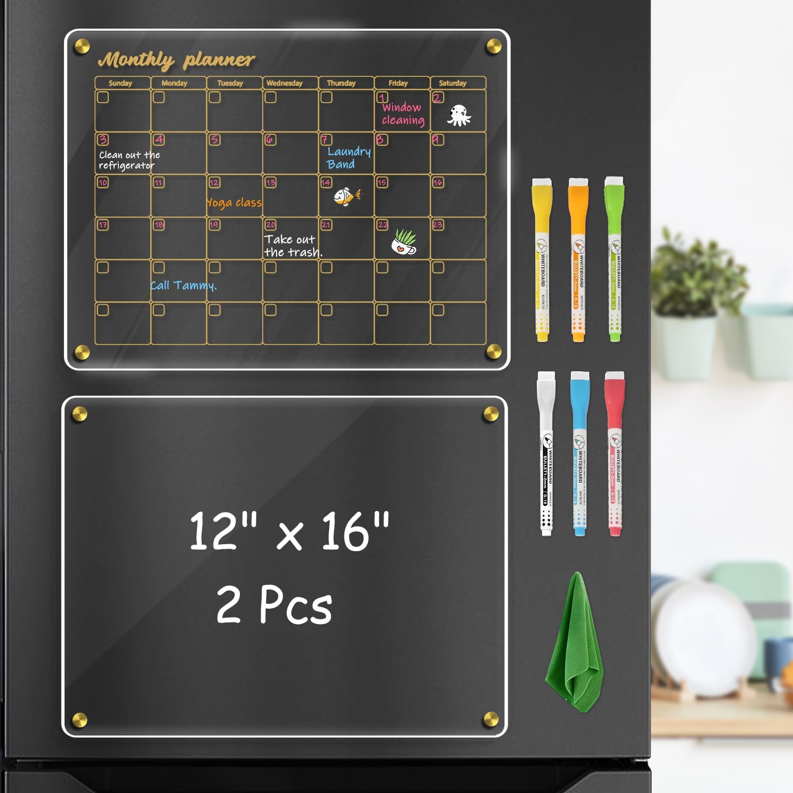 Amazon.com : Acrylic Magnetic Calendar for Fridge 16 x 12, Magnetic ...