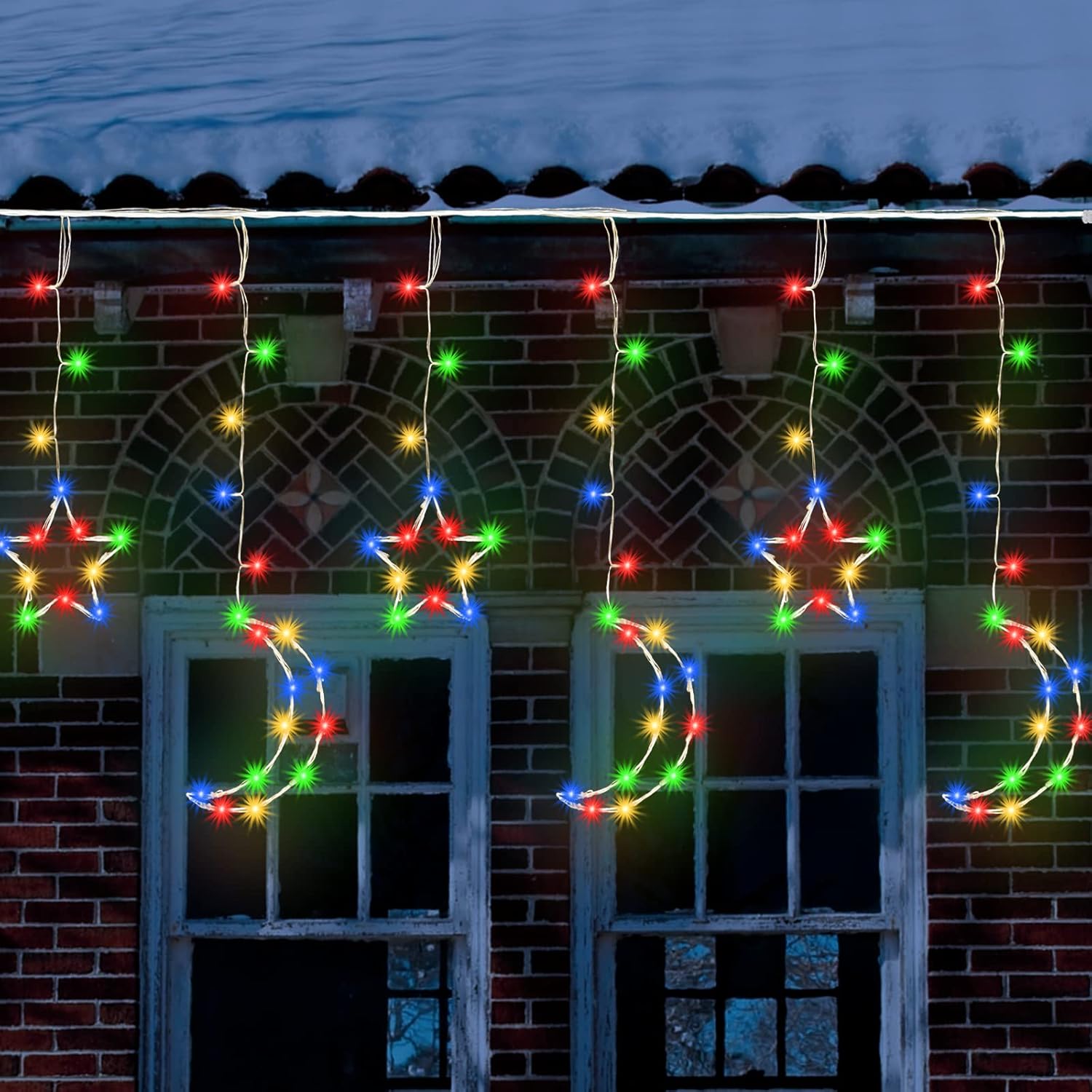 Buy Moon Star Curtain Lights, 90 LED Lighted Star Moon Ramadan ...