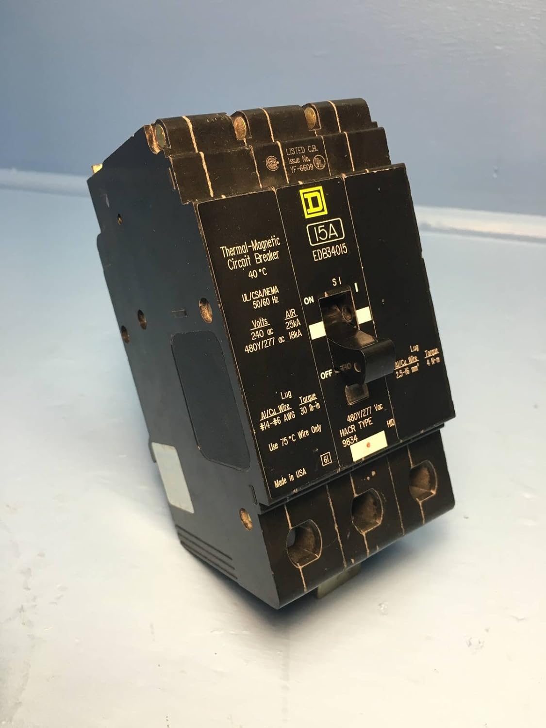 EDB34015 Square D Circuit Breaker, 15 Amp, 3-Pole - Magnetic Circuit ...