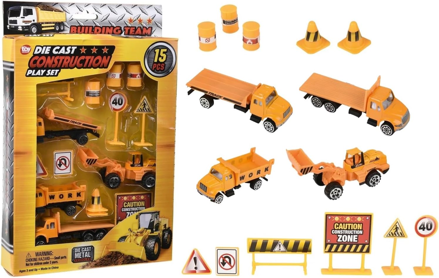 Amazon.com: Die Cast Construction Vehicles Play Set (15 Piece Per Set ...