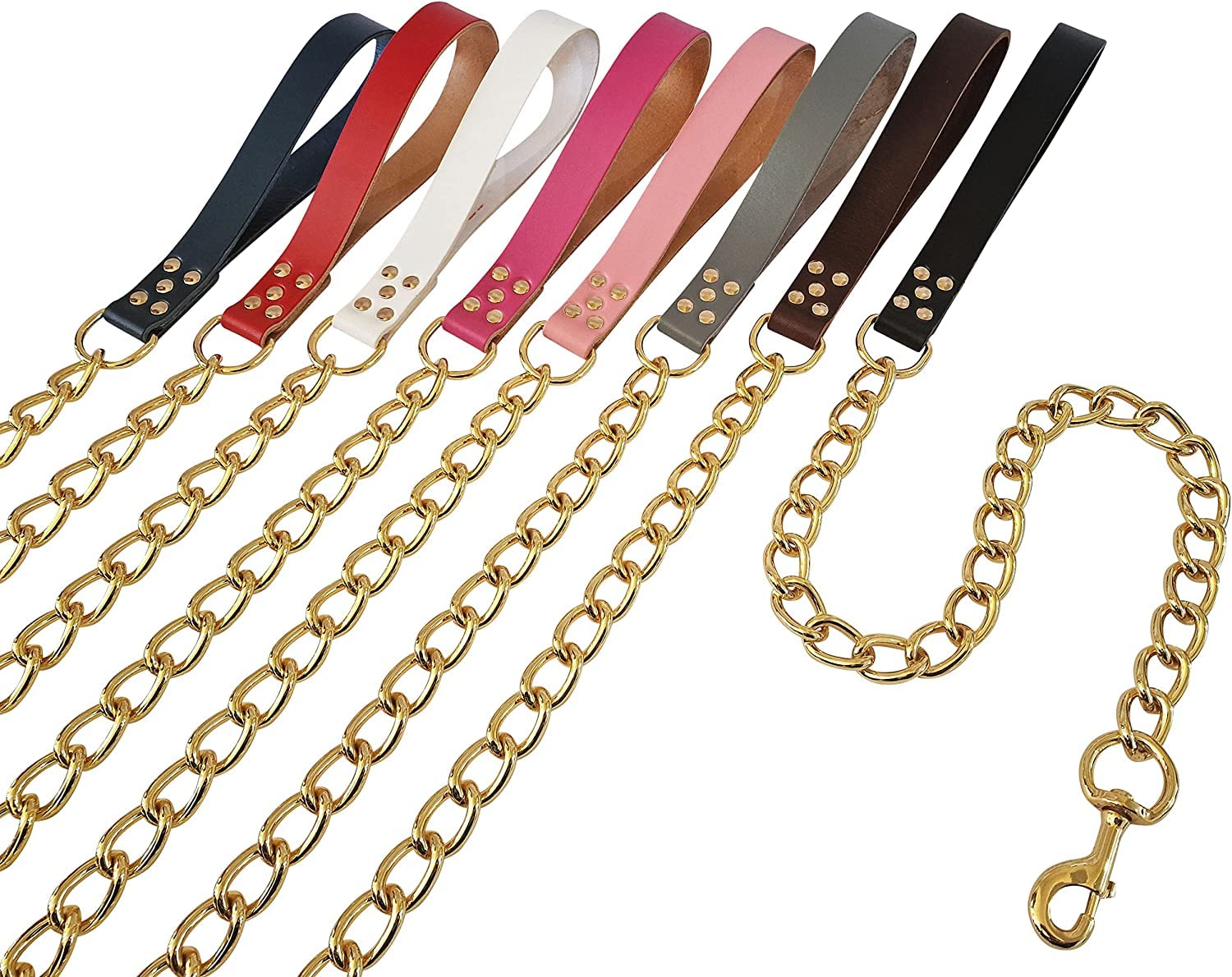 Heavy Duty Dog Chain Lead Chew Proof Leash GOLD Metal with Leather ...