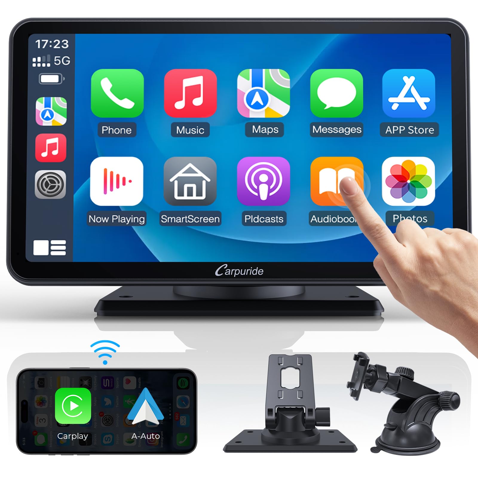 Buy CARPURIDE Wired/Wireless Portable Carplay & Android Auto Car Stereo ...