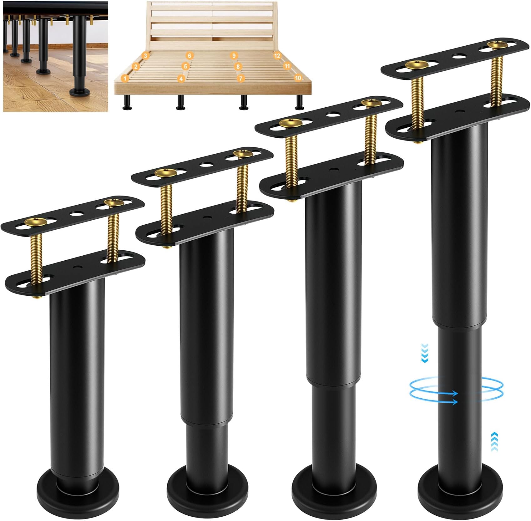 Amazon.com: RIRC 4 Pcs Adjustable Height Bed Support Legs 7.08-12.6 ...
