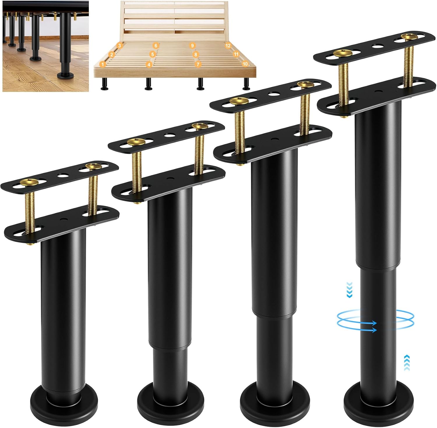 Amazon.com: 4 Pcs Adjustable Height Bed Support Legs 7.08-12.6 inch ...