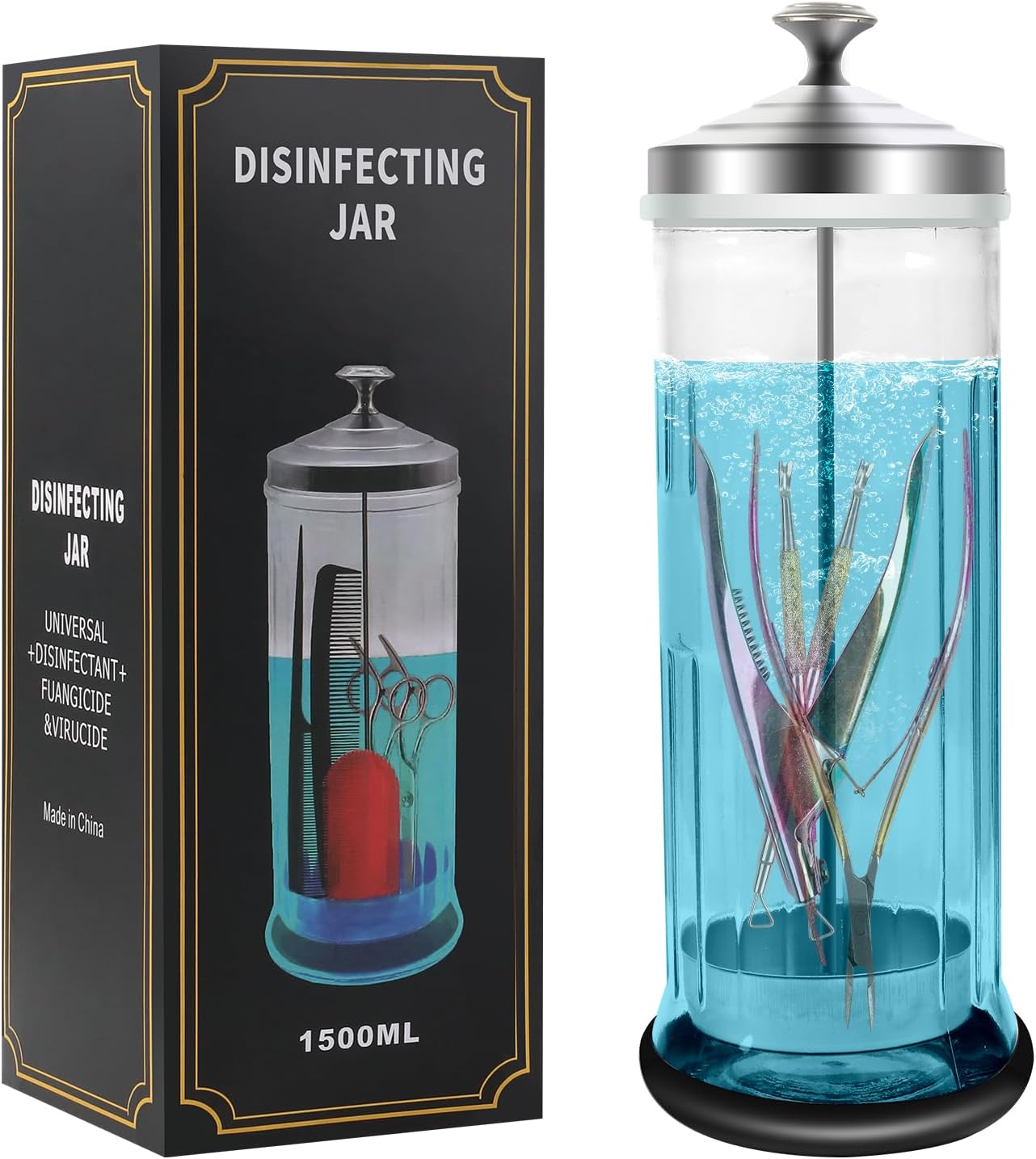 Amazon.com: 42.3 Oz Barbicide Disinfectant Jar with anti-slip pad ...