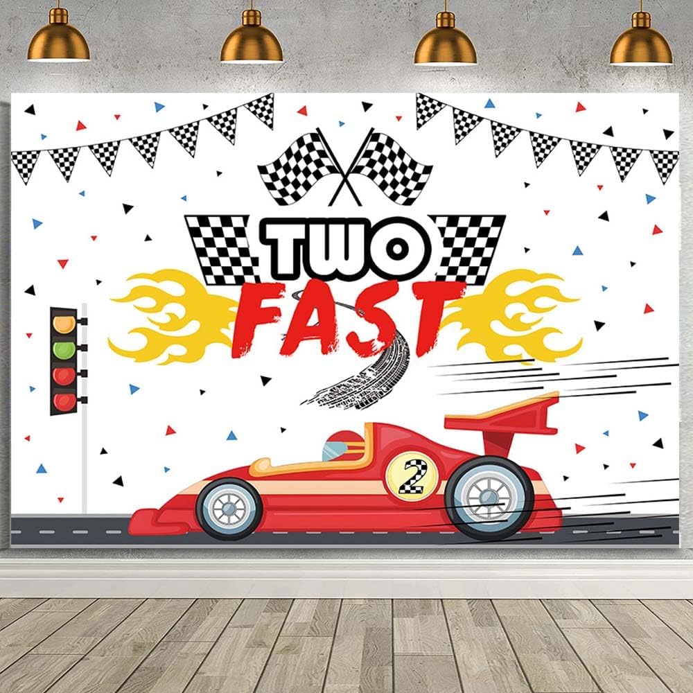 Amazon.com : MEHOFOND 7x5ft Race Car 2nd Birthday Backdrop Two Fast Red ...