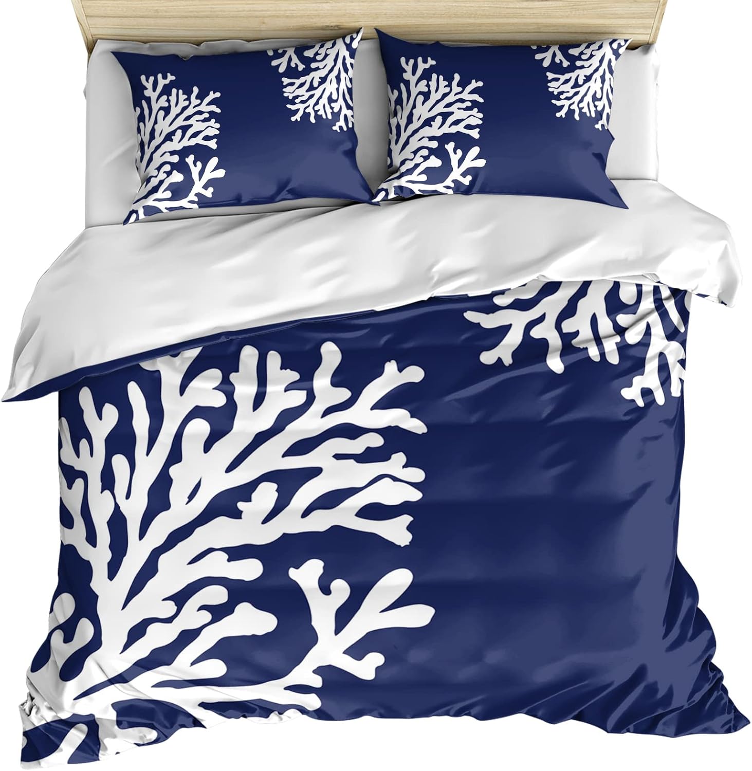 Amazon.com: Coral Navy Blue Duvet Cover Cal. King Size, Nautical ...