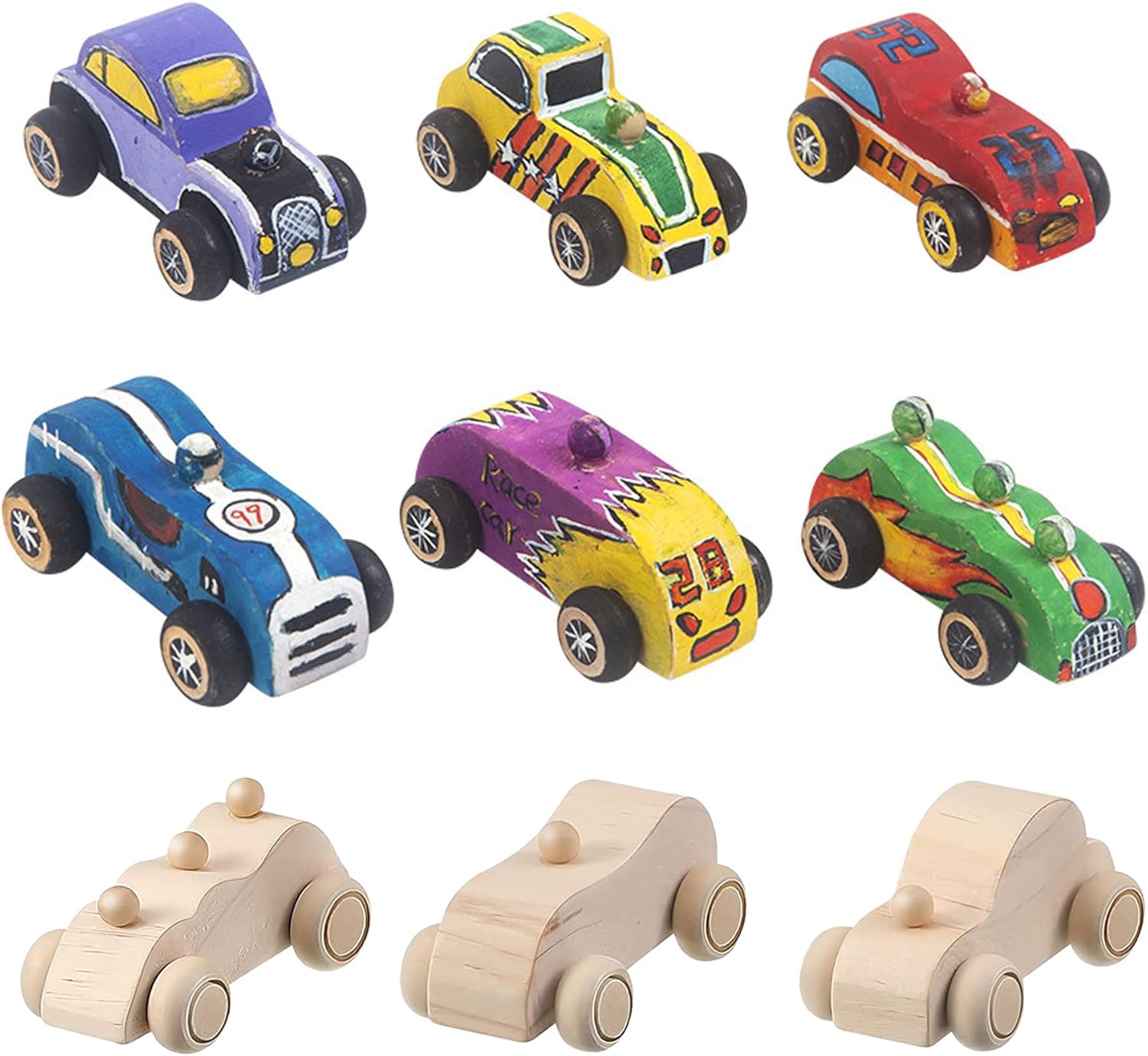 Allazone 12 PCS Wood DIY Car Unfinished Wooden Cars, Wooden Car Crafts ...