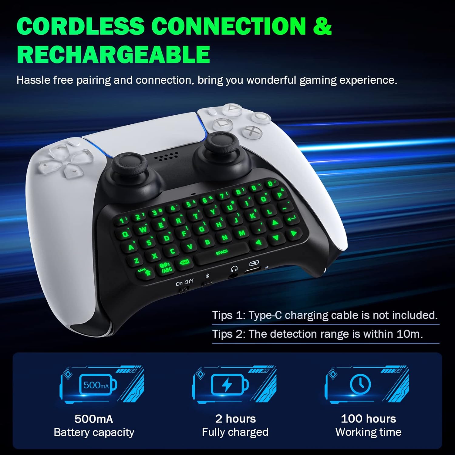 Buy MoKo Green Backlight Keyboard for PS5 Controller, PS5 Wireless Mini ...