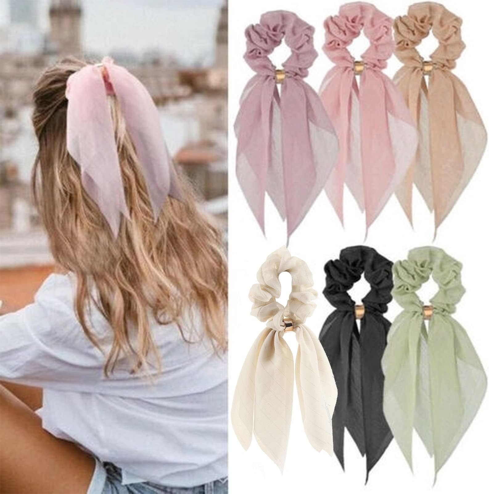Amazon.com : 12 Pcs Hair Scarf/ Scrunchies Chiffon Floral Ponytail ...