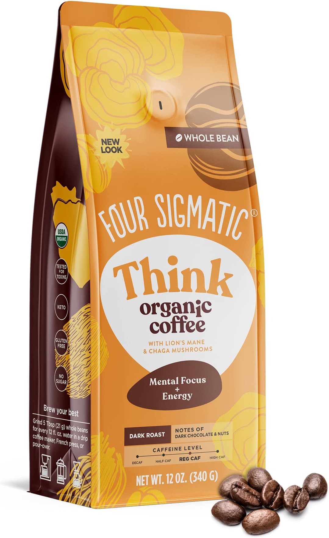 Amazon.com : Dark Roast Organic Whole Bean Coffee by Four Sigmatic ...