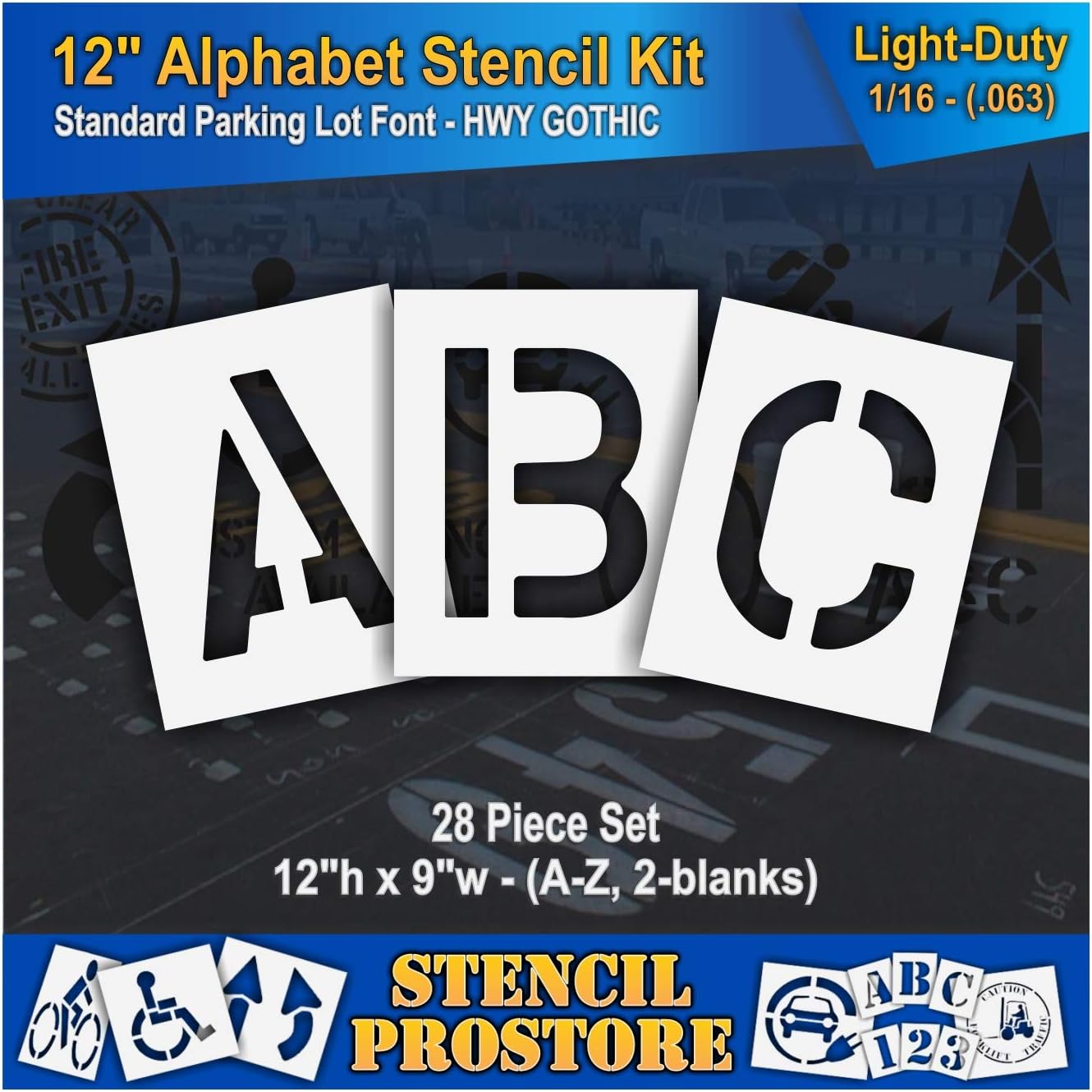 Pavement Stencils - 12 inch Alphabet KIT Stencil Set - (28 Piece) - 12 ...