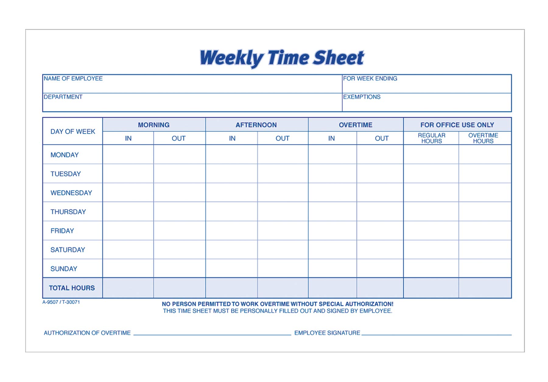 Buy Adams Time Sheet 9 X 5 5 Inch Weekly Format 2 Part Carbonless 