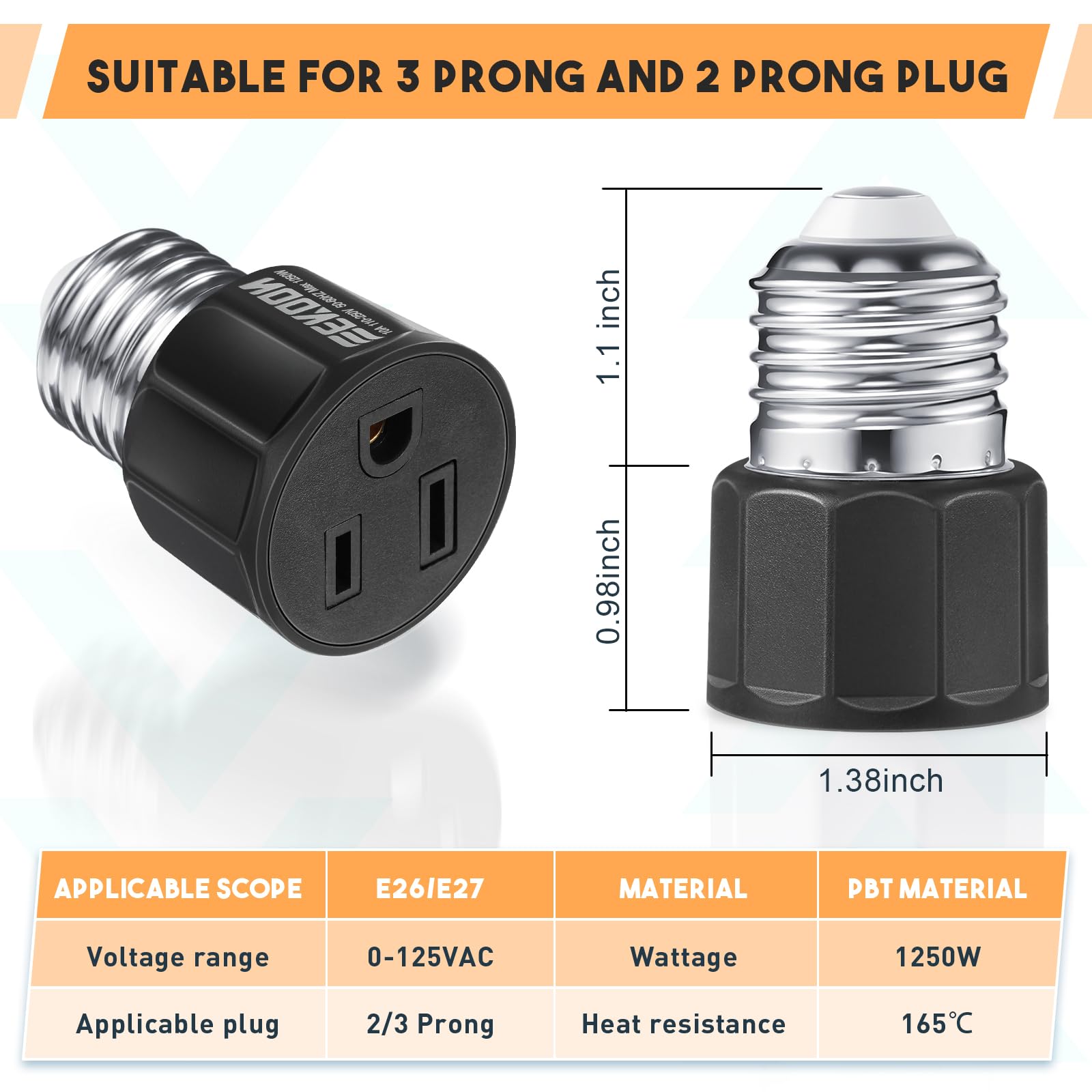Snapklik.com : Feekoon 1 Pack 3 Prong Light Socket Outlet Adapter