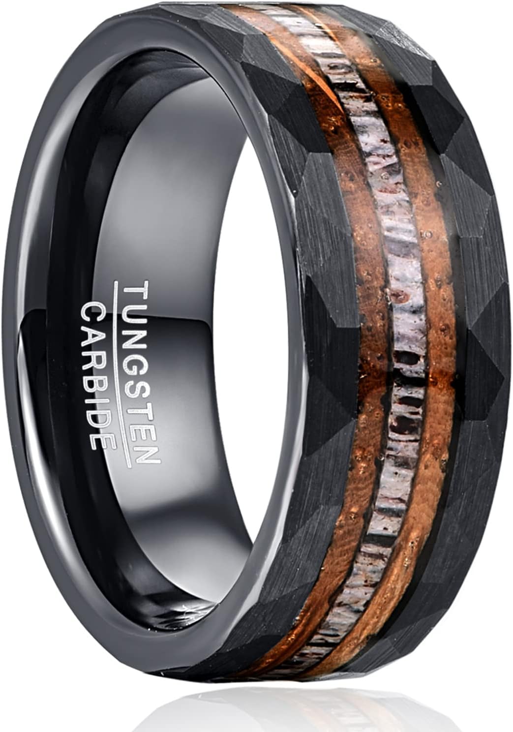 NUNCAD 8mm Tungsten Ring for Men, Black Inlaid Whisky Barrel Wood ...