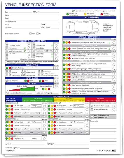 Amazon.com : Multi-Point Inspection Form - Generic – Vehicle Inspection ...