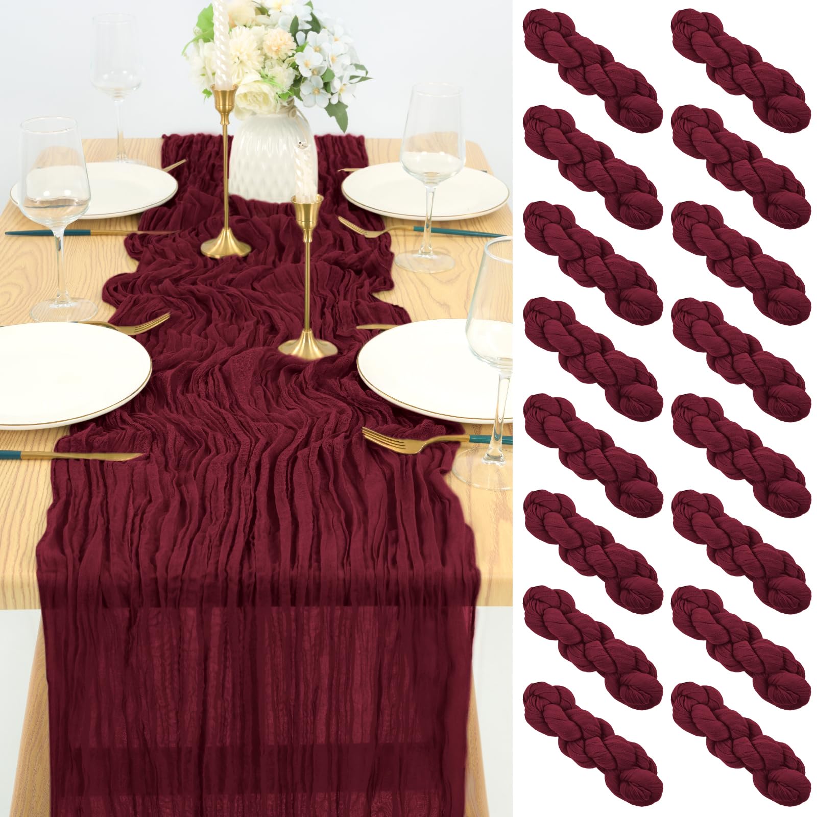 Amazon.com: 16 Pack Cheesecloth Table Runner 35x120 Inch Burgundy Table ...