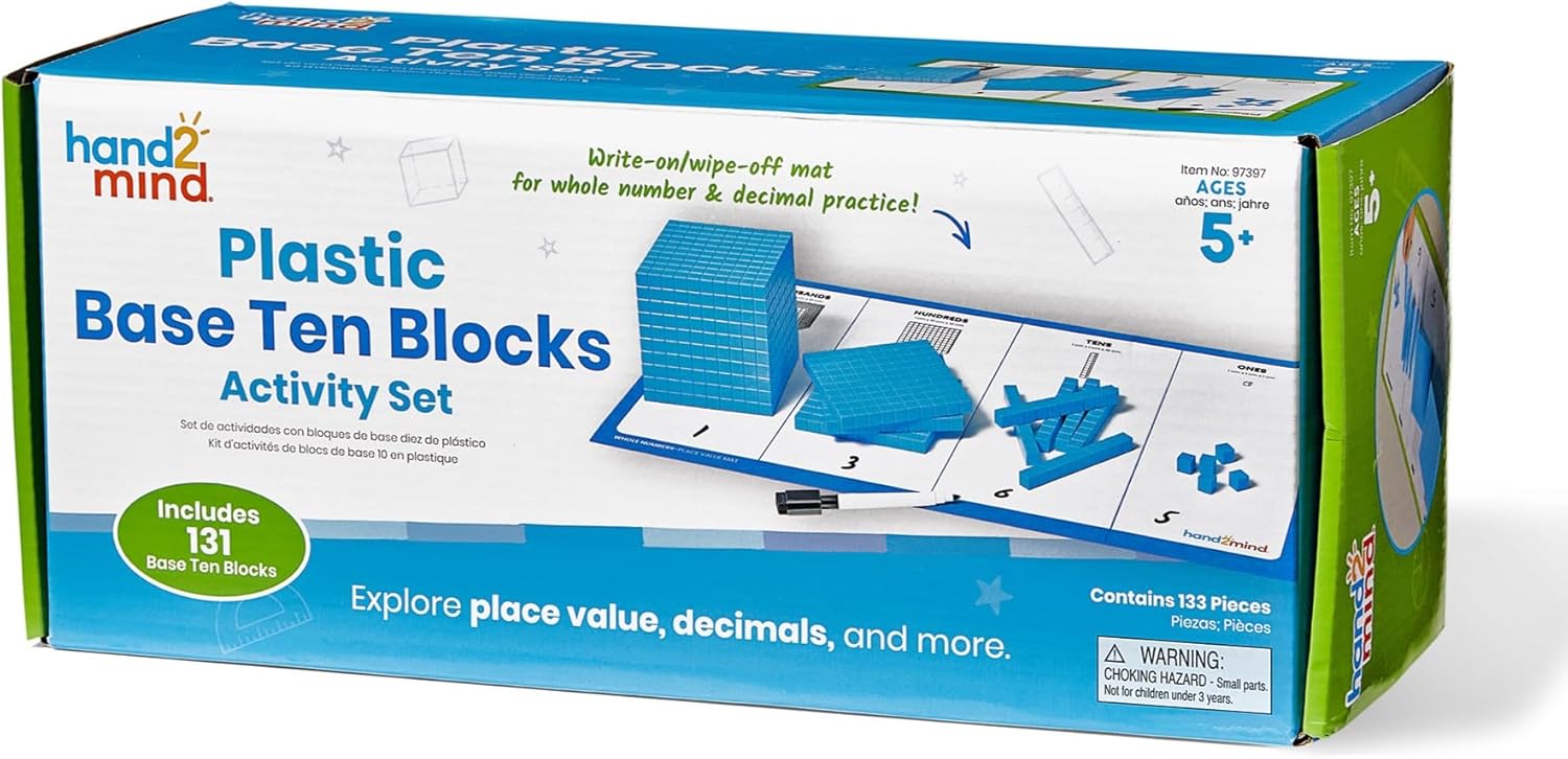 Amazon.com: hand2mind Plastic Base Ten Blocks Activity Set, Place Value ...