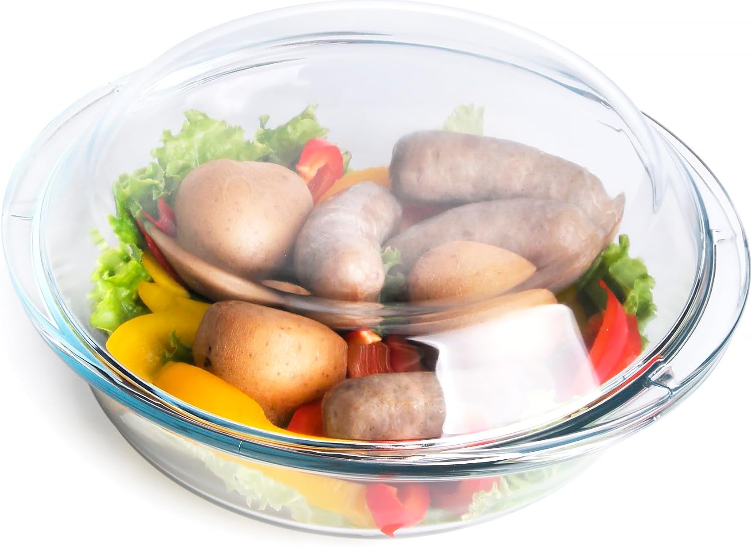 Amazon.com: Round Glass Casserole Dish with Glass Lid, Nesting Glass ...
