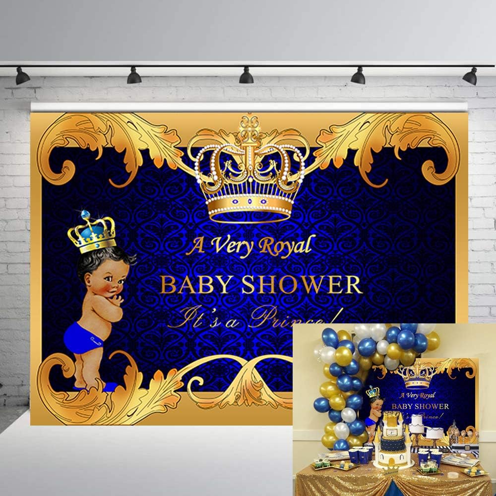 Amazon.com : GYA Royal Prince Baby Shower Backdrop Black Boy Gold Crown ...