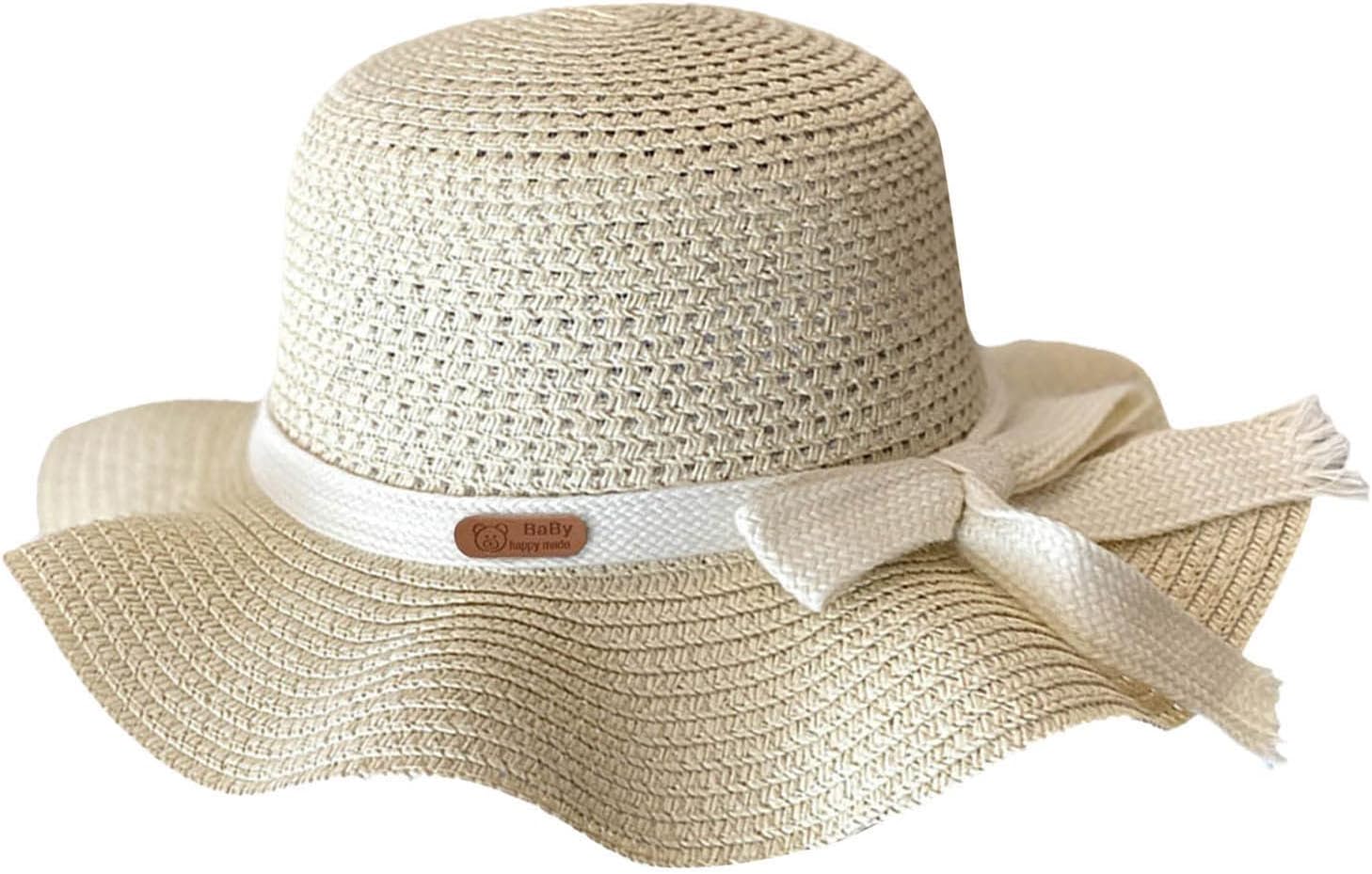 Amazon.com: Children's Girls Panama Wide-Brim Floppy 𝐒traw Sun-Hat Roll ...