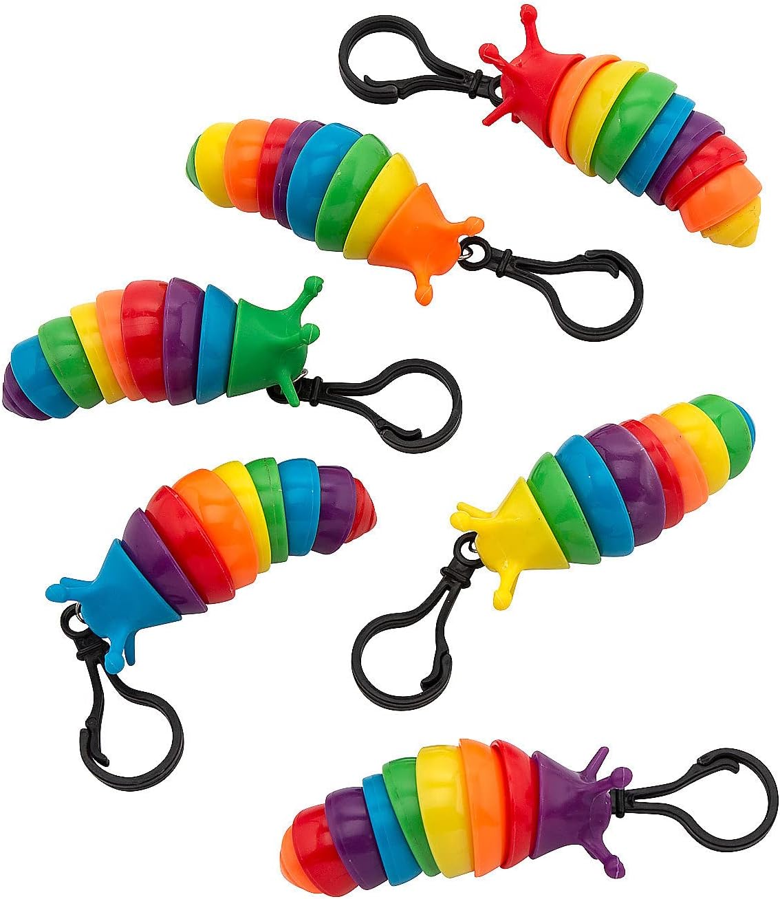 Amazon.com: Fun Express Rainbow Fidget Slug Backpack Clip Keychains, 24 ...