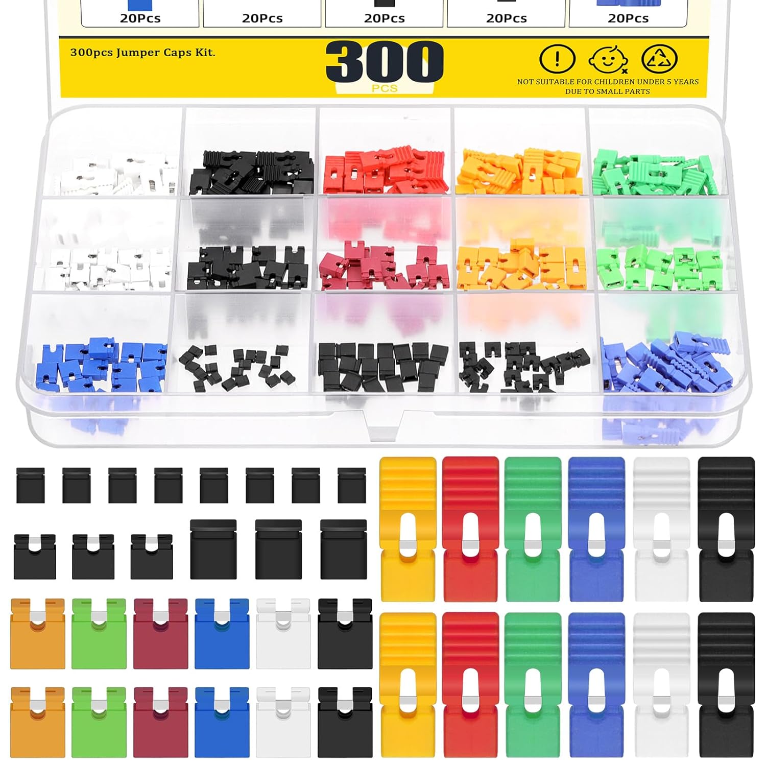 Mardatt 300Pcs 2.54mm/2.0mm/1.27mm 6 Colors Mixed Jumper Caps Kit ...