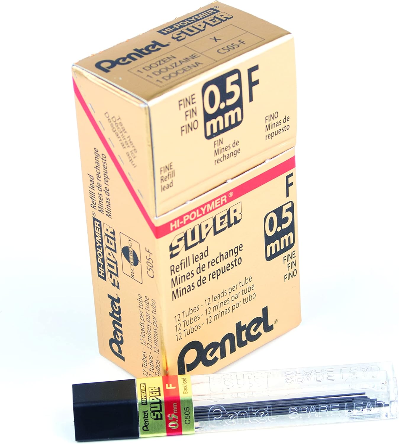 Pentel Hi-Polymer Super Lead Refills, 12 Leads Per Tube, F, 0.5mm, 12PC ...