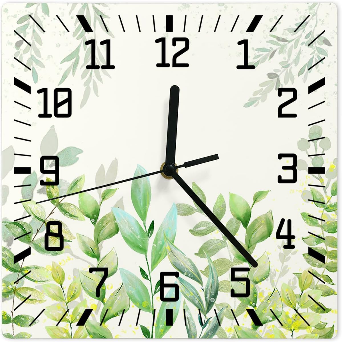 ANNAMALL Square Wall Clock with Non-Ticking Sweep Movement, Leaf ...