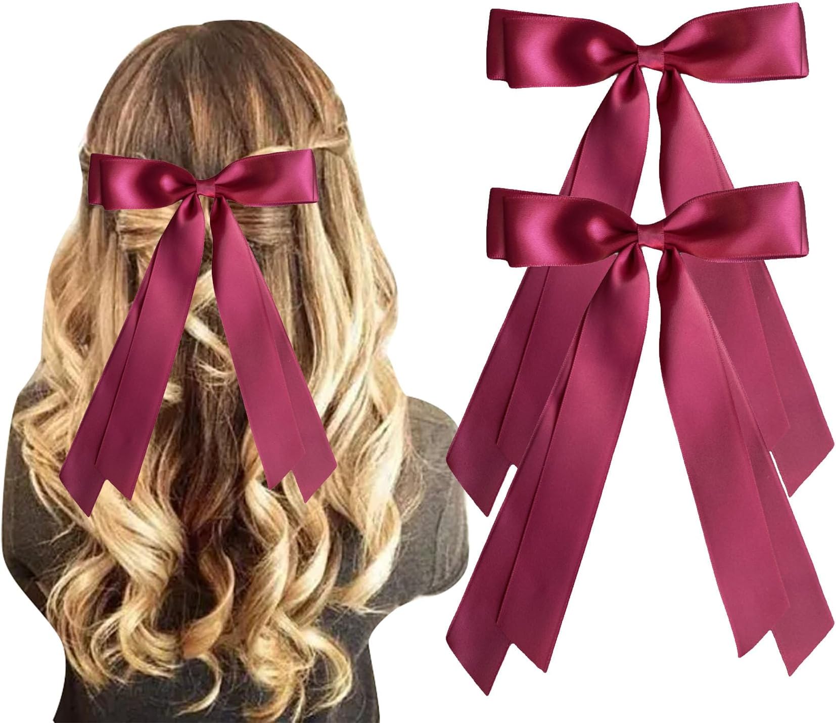 Amazon.com : Silky Satin Hair Bows and Ribbons: 2PCS Pink Alligator ...