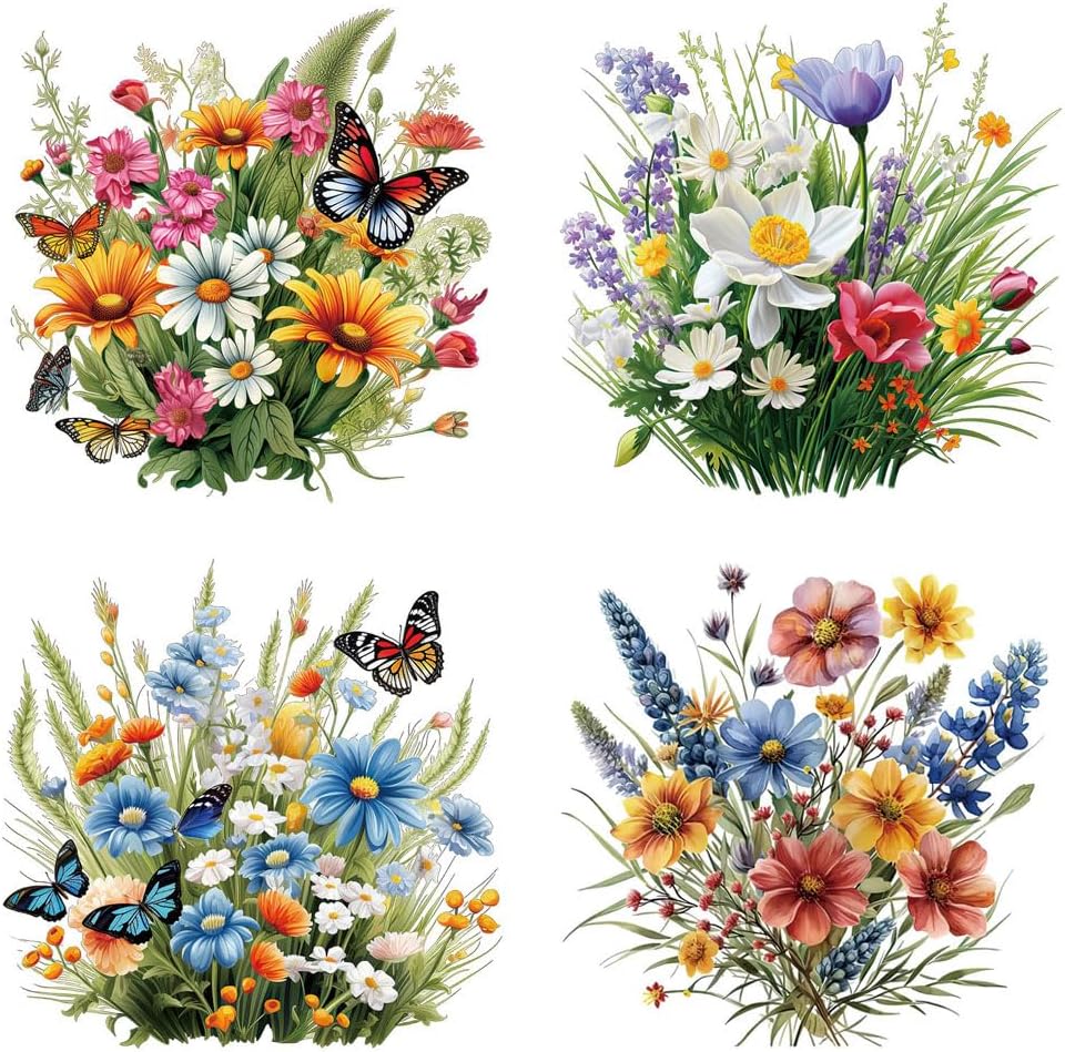 Amazon.com: 4PCS Flower Butterfly Heat Transfer Vinyl HTV Decals Spring ...
