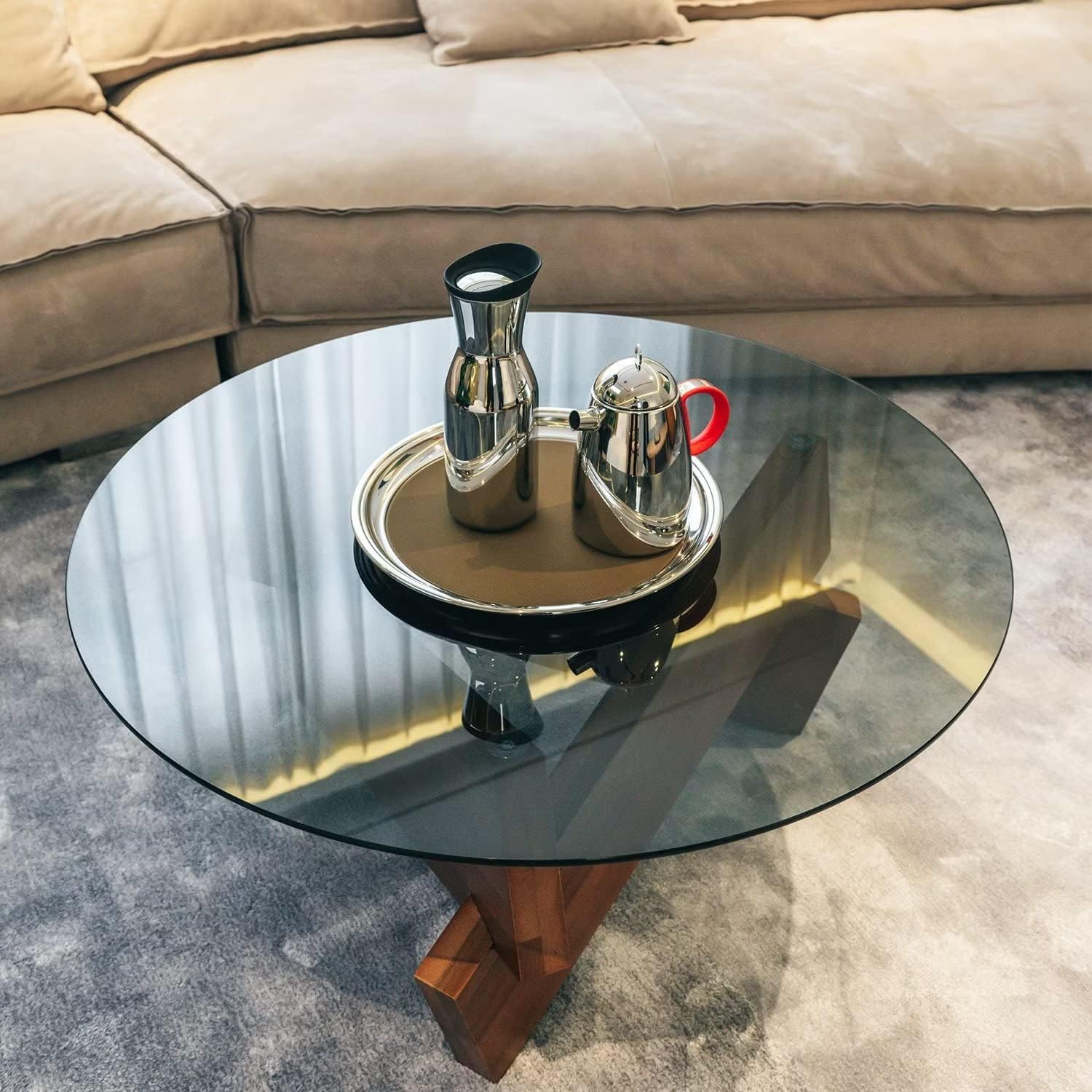Amazon.com: TZK 36'' Round Coffee Table Glass Coffee Top, Solid Boxwood ...
