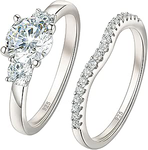 Amazon.com: Wuziwen Three Stone Vintage Engagement Wedding Ring Set For Women Round CZ Sterling ...