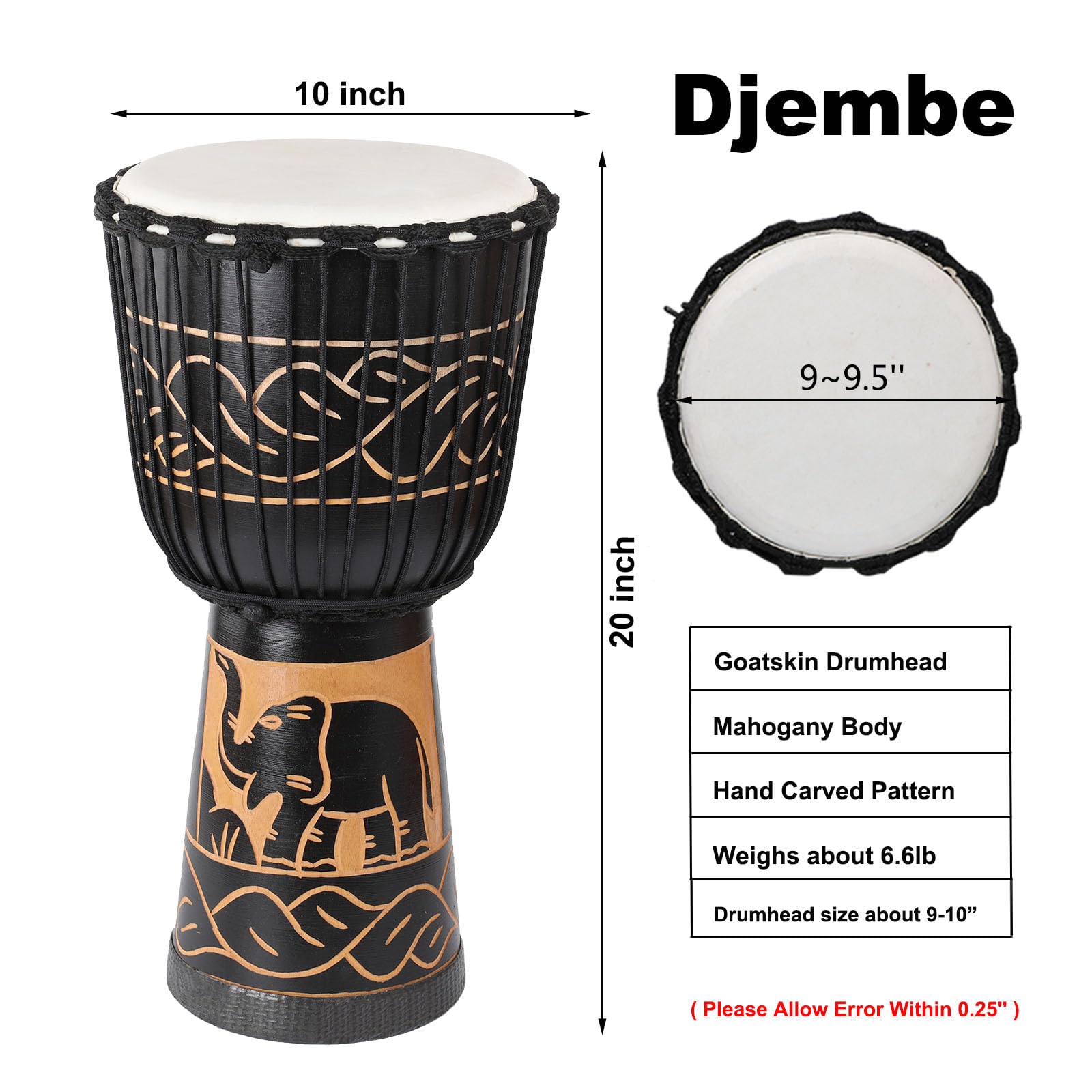 Snapklik.com : LIEKE Djembe Drum,10 X 20 Goatskin Drumhead African Drum ...
