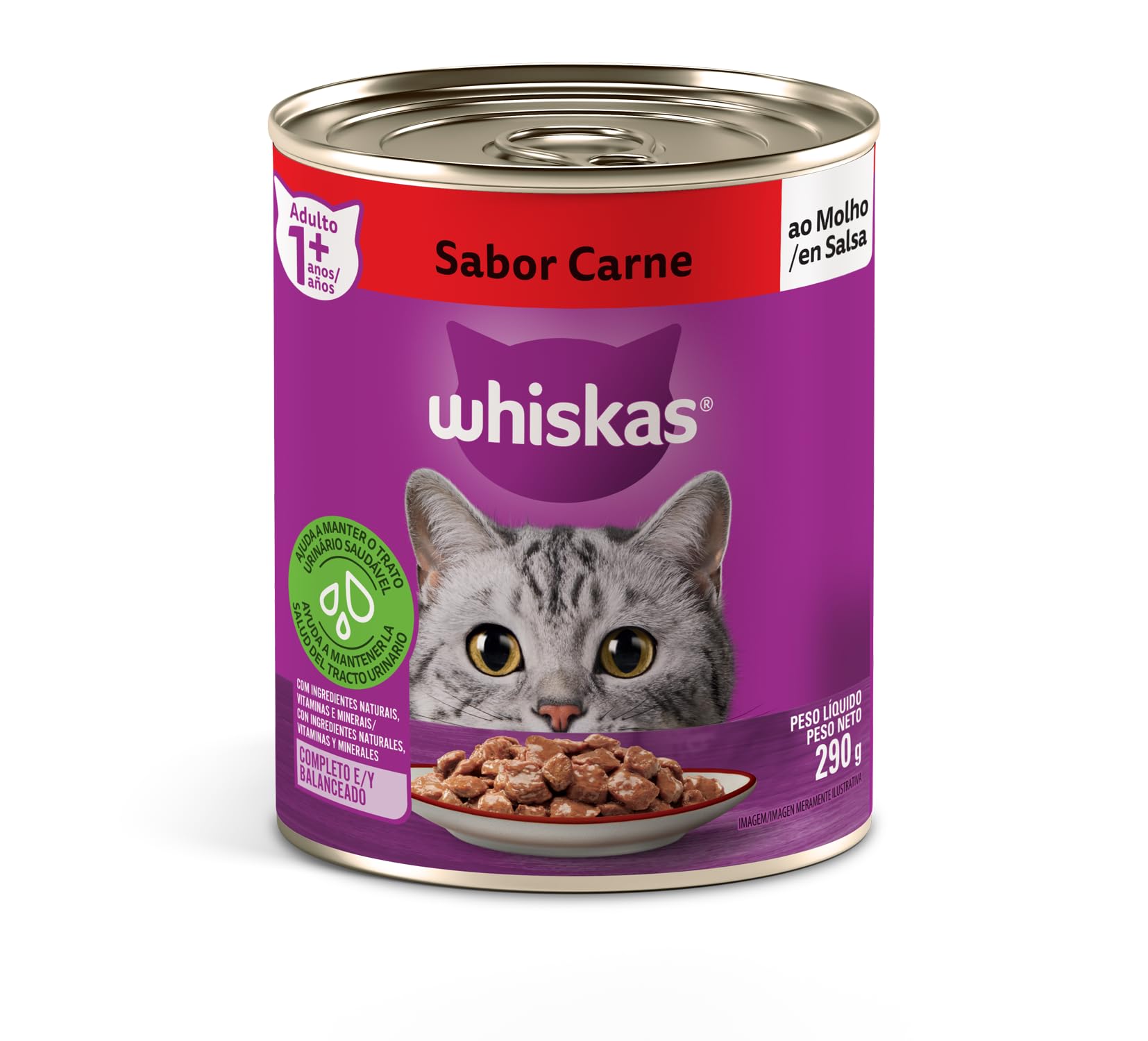 Pack de Ração Úmida Whiskas Lata Carne ao Molho para Gatos Adultos 290 ...