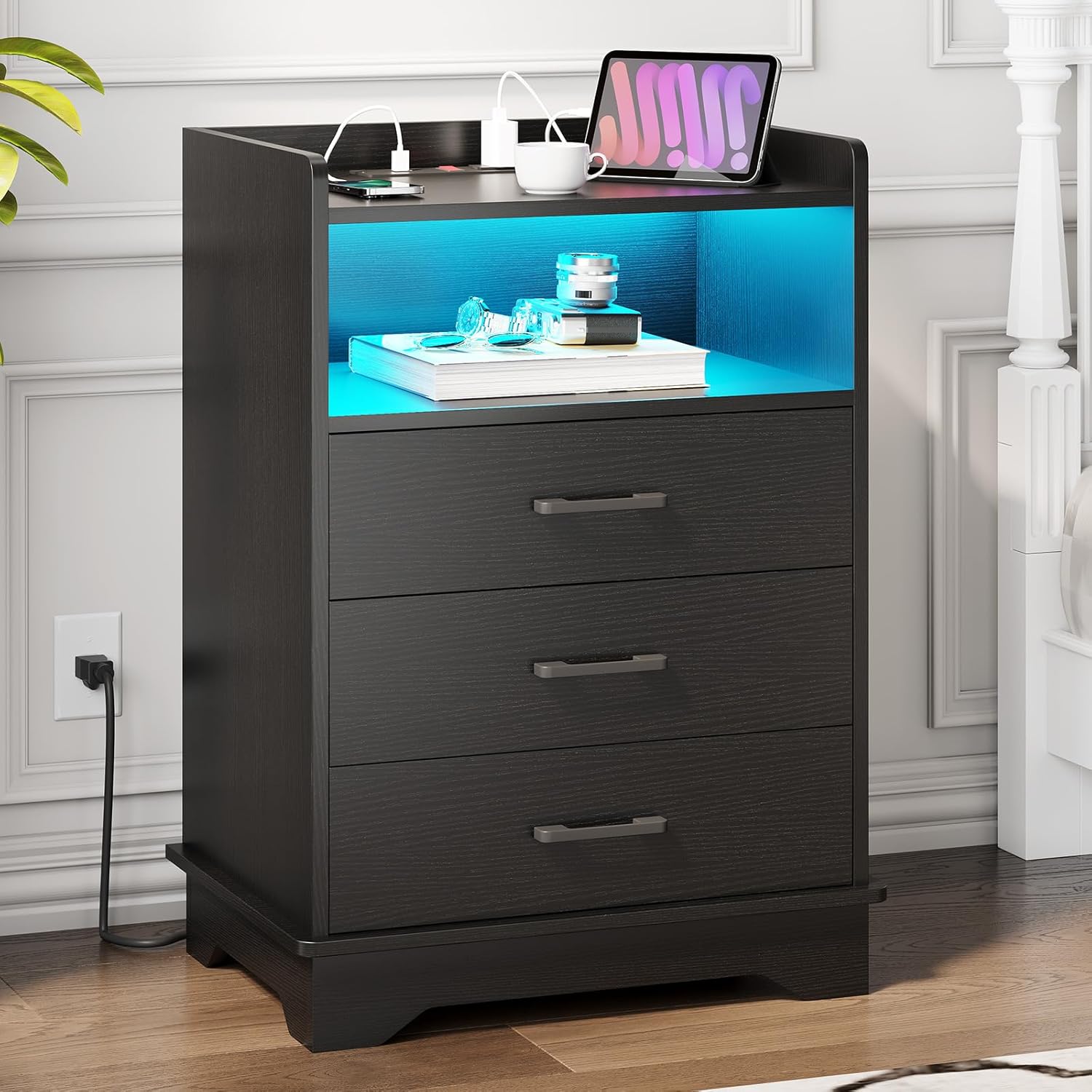Amazon.com: EPHEX LED Nightstand with Charging Station, Tall Night ...