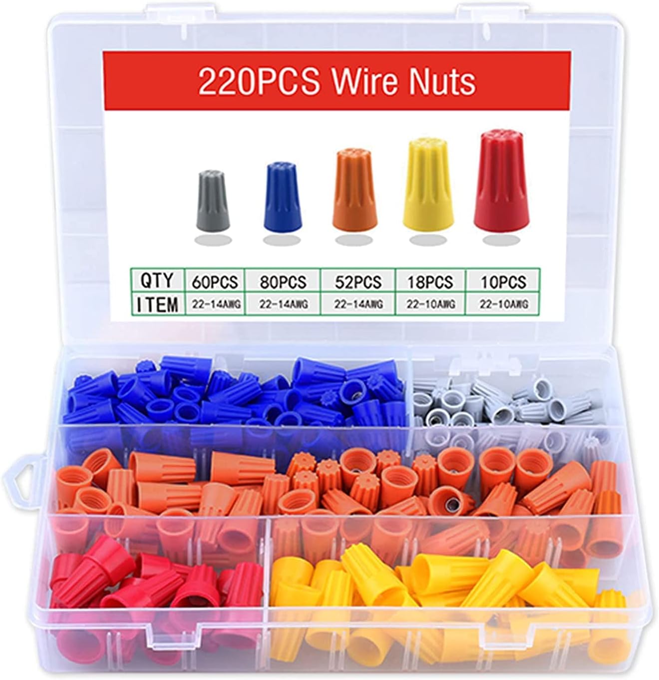 Wawasia 220 Pcs Electrical Wire Caps Connectors Kit, Insulating Insert ...