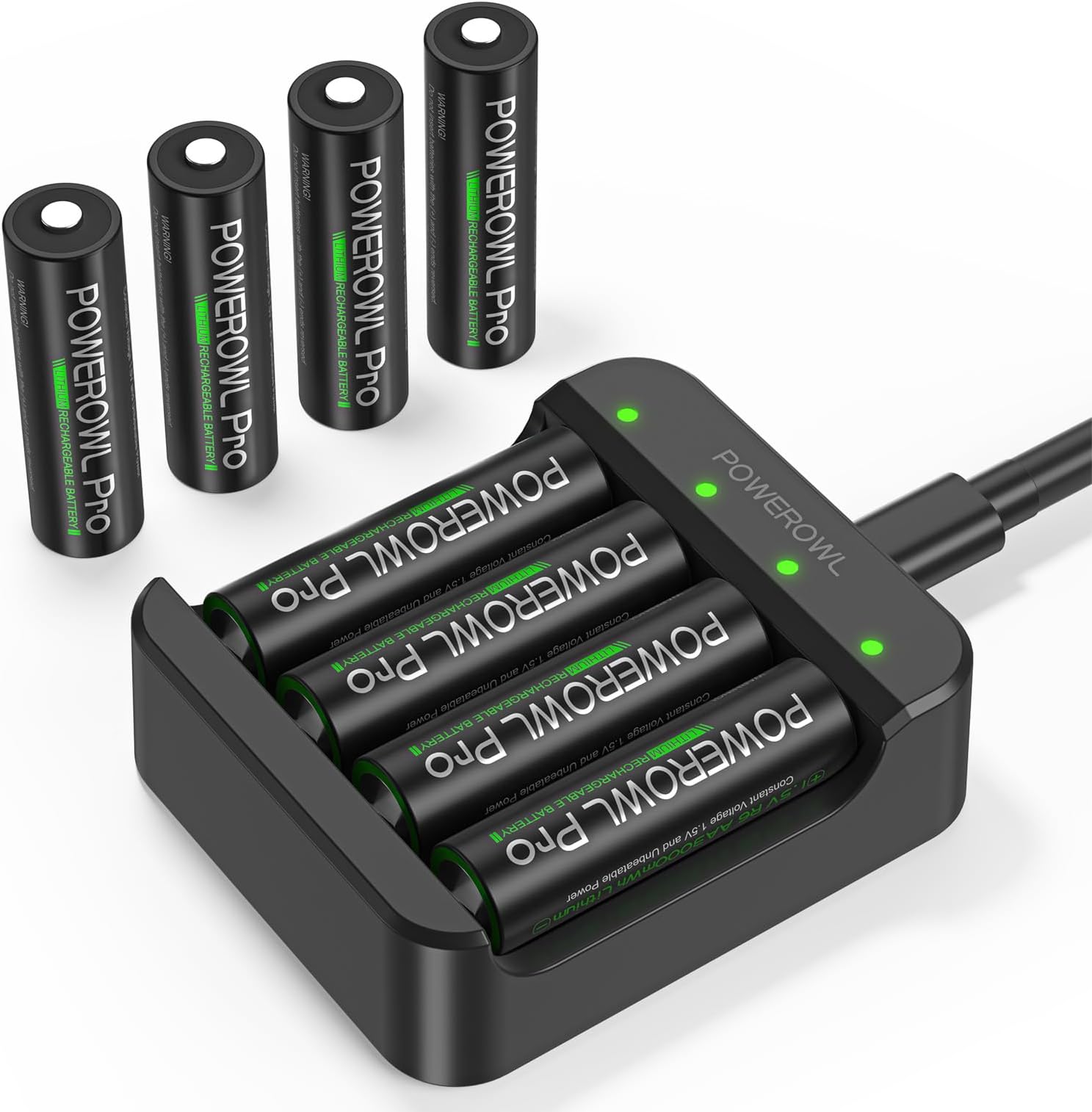 POWEROWL - Lithium Rechargeable Battery AA with Charger, 8 Pack 3000mWh ...